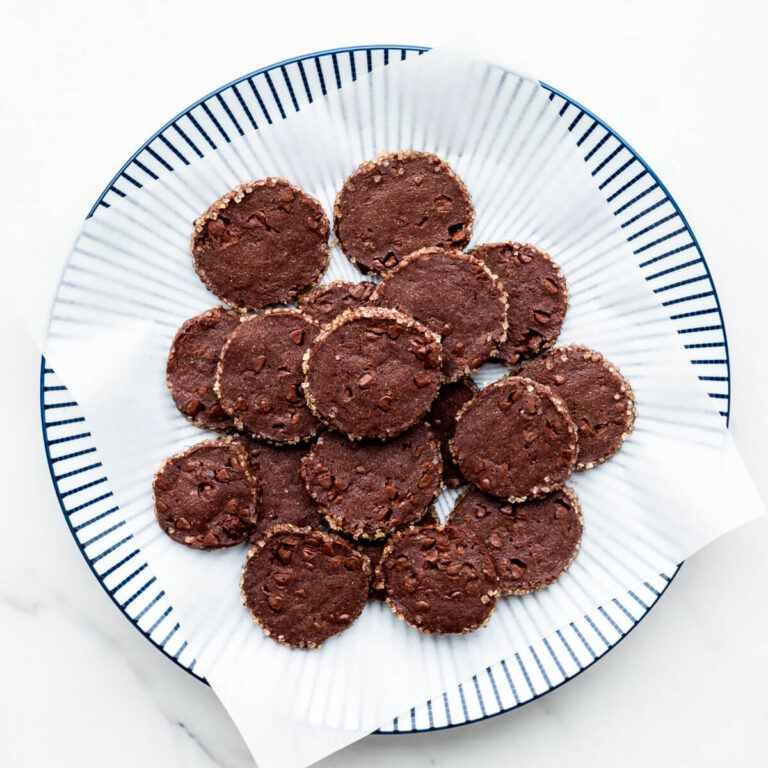 Chocolate sablés with mini dark chocolate chips