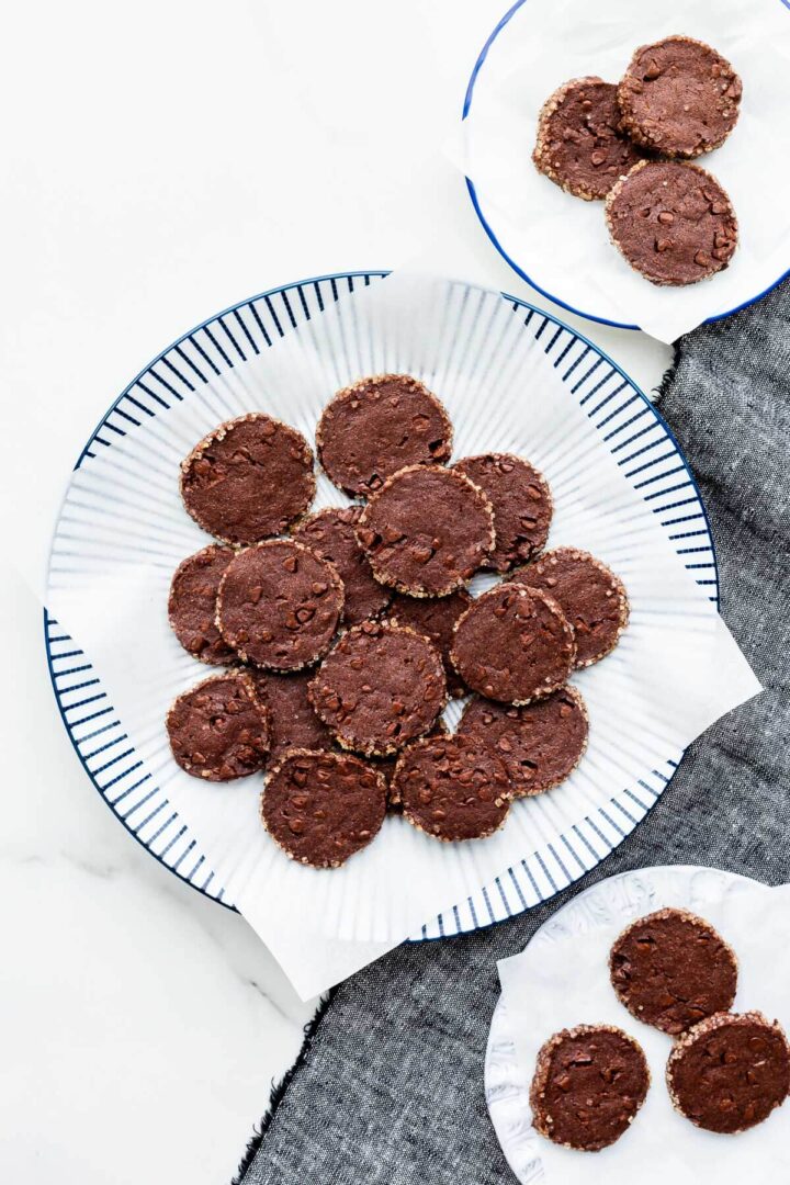 Chocolate sablés with mini dark chocolate chips
